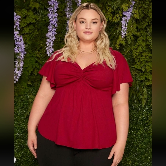SHEIN | Tops | Plus Size 283 Shein Butterfly Red Blouse | Poshmark